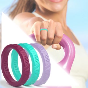 Designed Silicone Wedding Ring for Women. Set of Thin and - Etsy