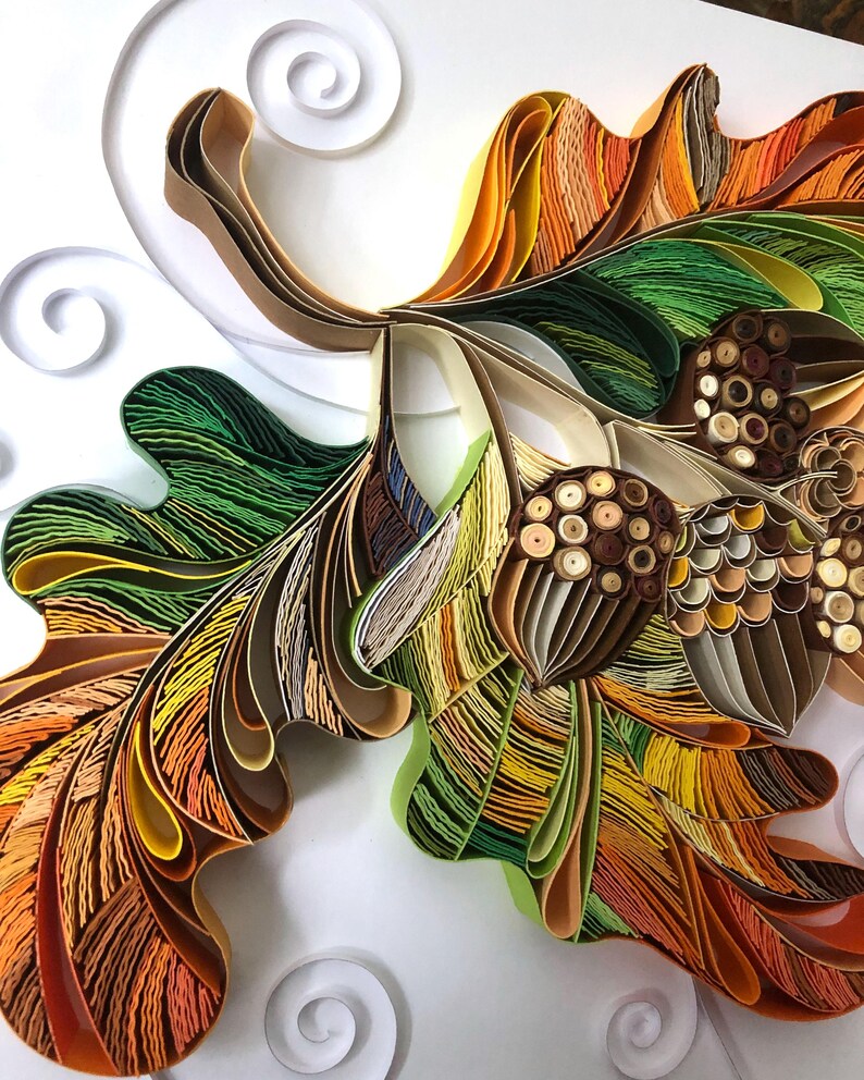 Woodland Wall Art, Oak Leaves and Acorns, Cottage Core Quilling, Autumn ...