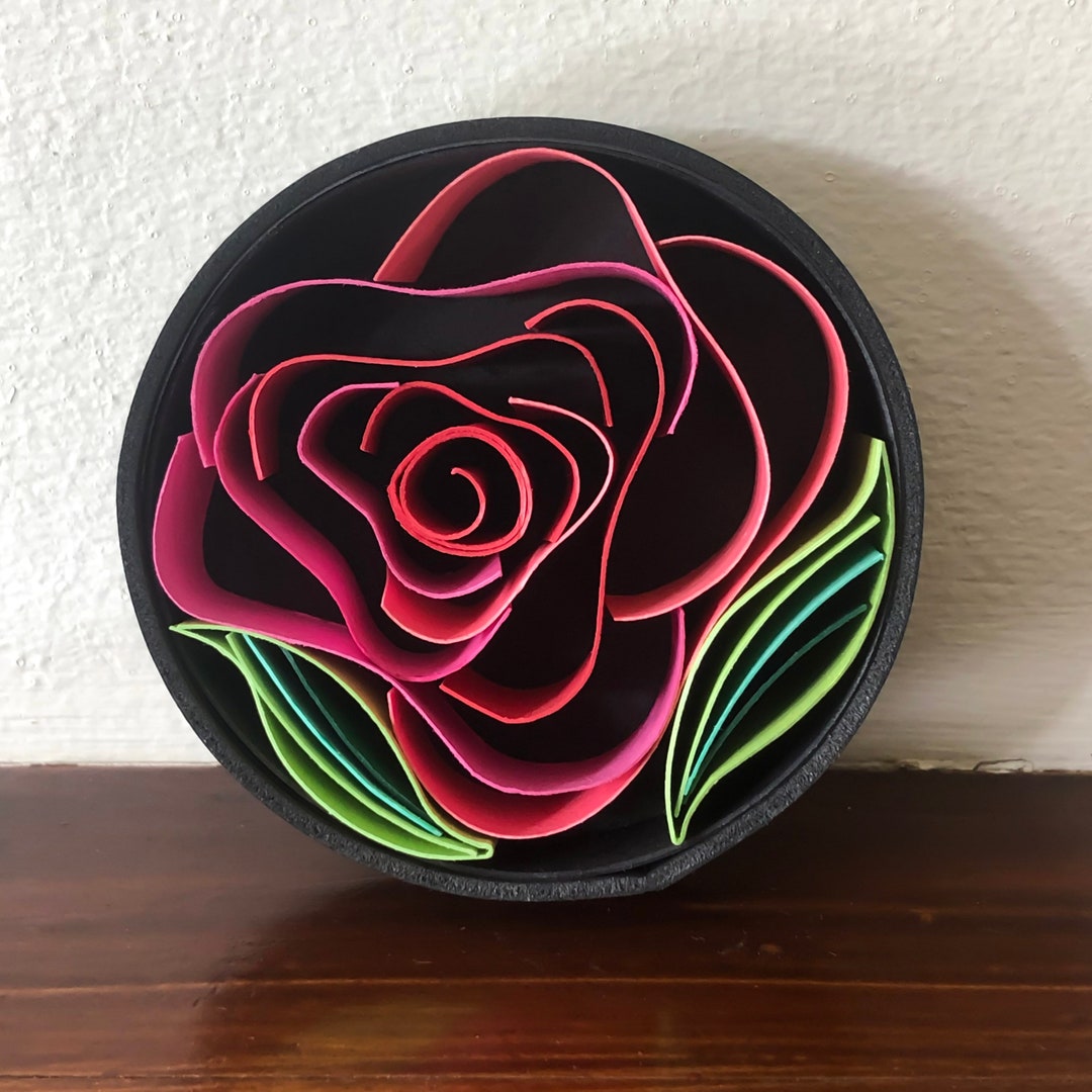 Rose on Black Quilling, Circular Framed Paper Quilled Art, Small ...
