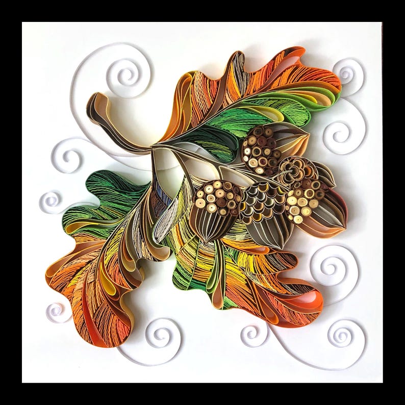 Woodland Wall Art, Oak Leaves and Acorns, Cottage Core Quilling, Autumn ...