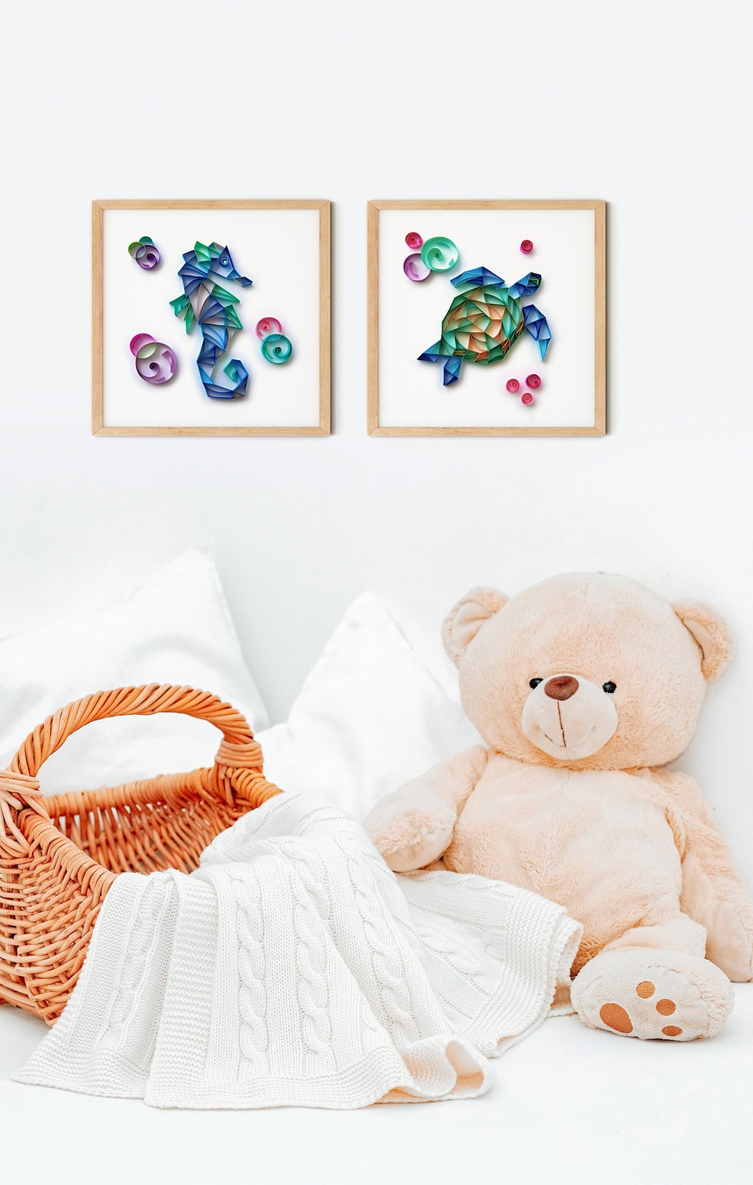 Sea Animals Quilling Art, Nursery Wall Art, Sea Horse, Sea Turtle, Star ...