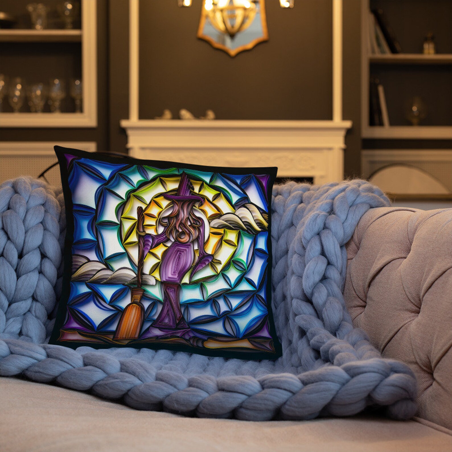 Witchy Full Moon Art Pillow Quilling Art in Faux Stained - Etsy