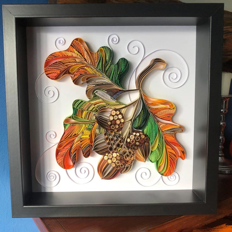Woodland Wall Art, Oak Leaves and Acorns, Cottage Core Quilling, Autumn ...