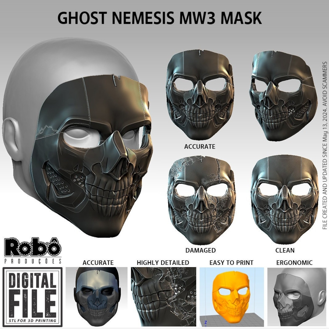 Ghost Nemesis Mask MW3 Full Mask - STL Model 3D Print File - Etsy