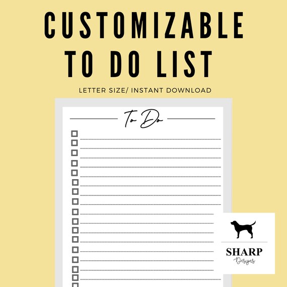 To Do List Printable Page Customizable Organizer or Planner | Etsy