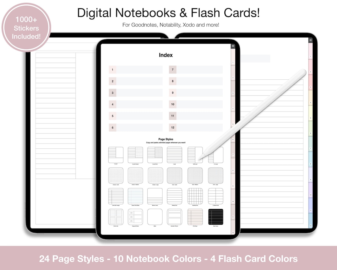 Digital Notebook for Goodnotes: Customizable Subject Dividers, 2000 ...