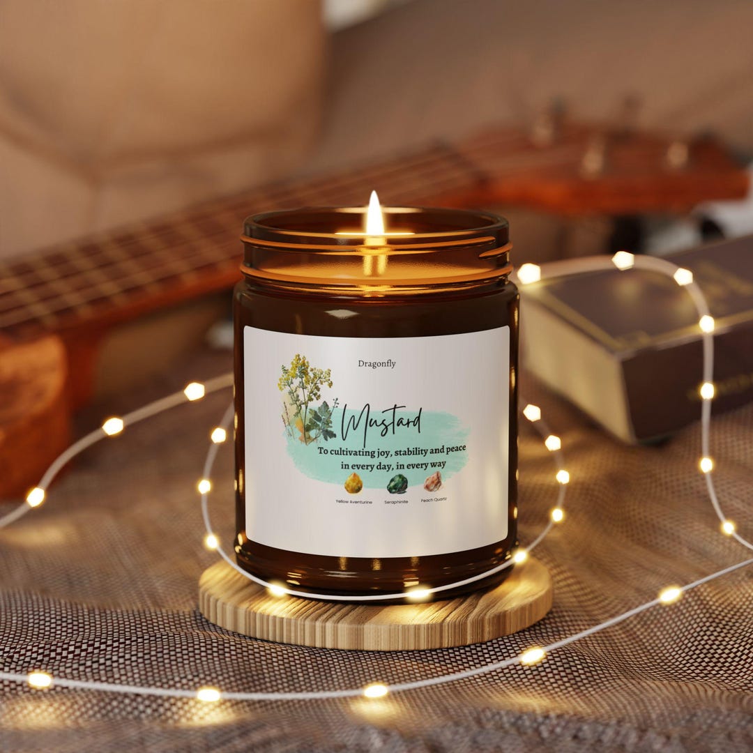Bach Flower MUSTARD for Joy, Soy Candle, Aromatherapy Candle, Amber Jar ...
