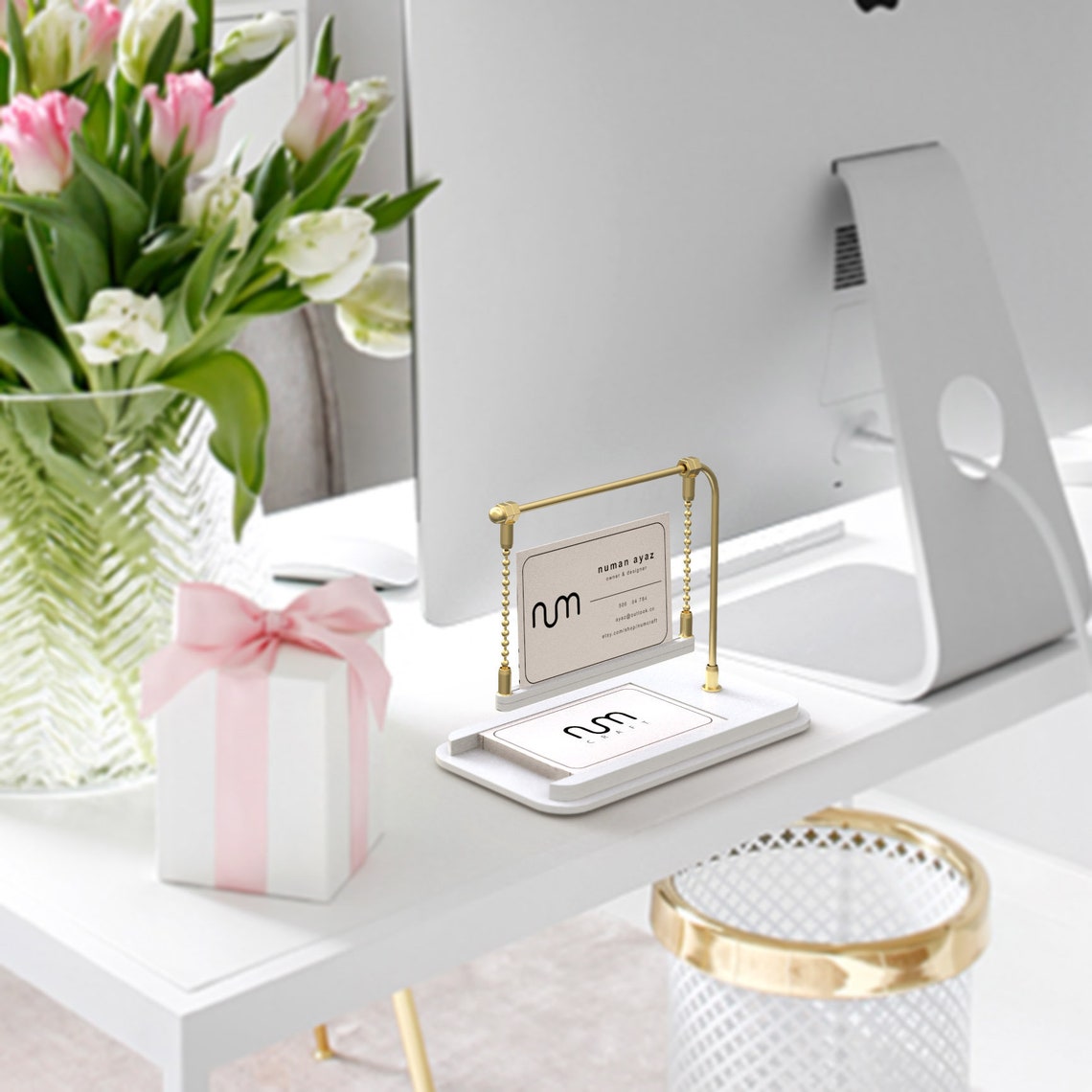 White Business Card Stand Business Card Holder for Desk - Etsy