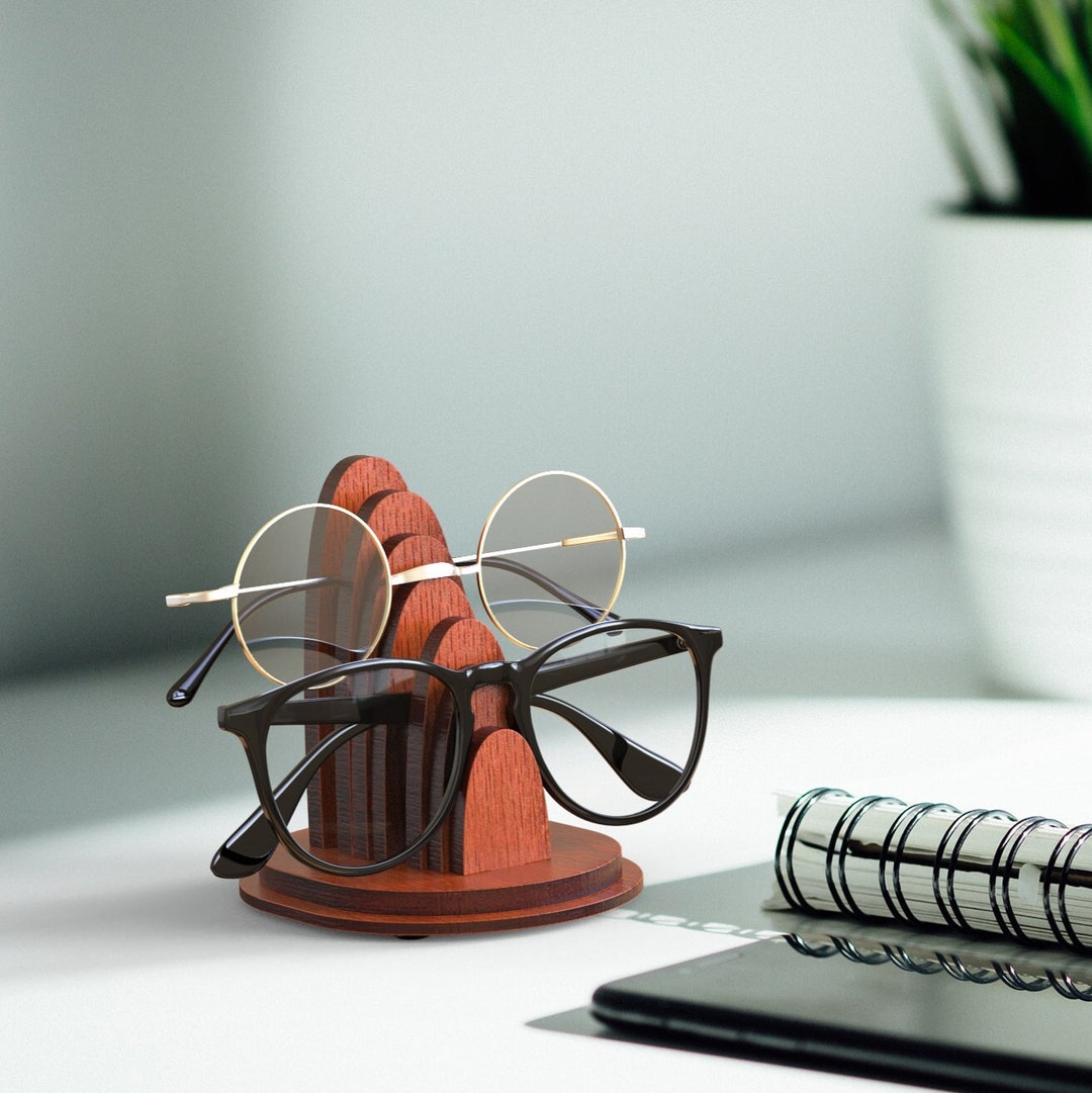 Walnut Double Glasses Holder Eye Glasses Stand Sunglasses Stand Desk Organizer Office