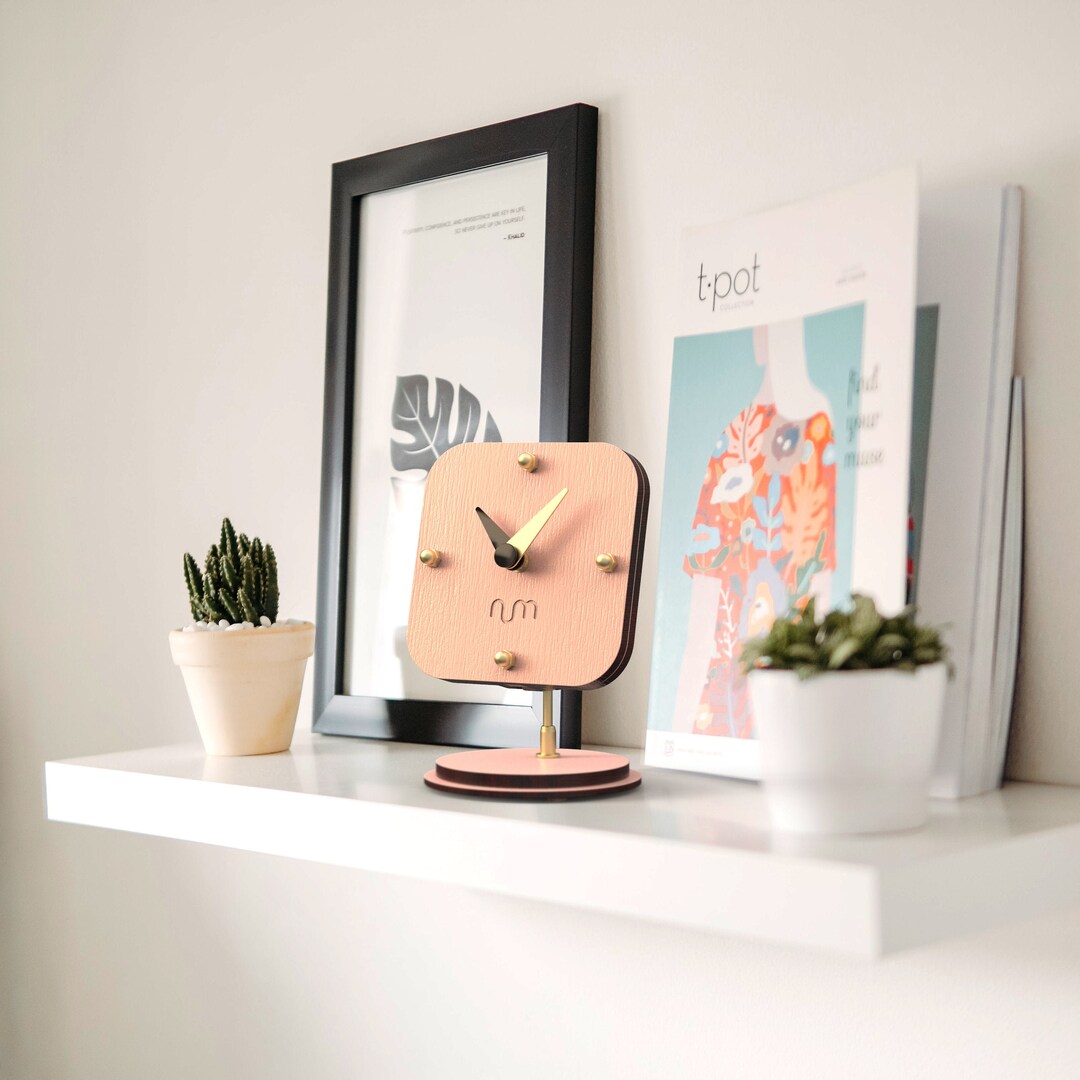 Pink Adjustable Desk Clock, Minimalist Clock, Retro Table Clock, Wood ...