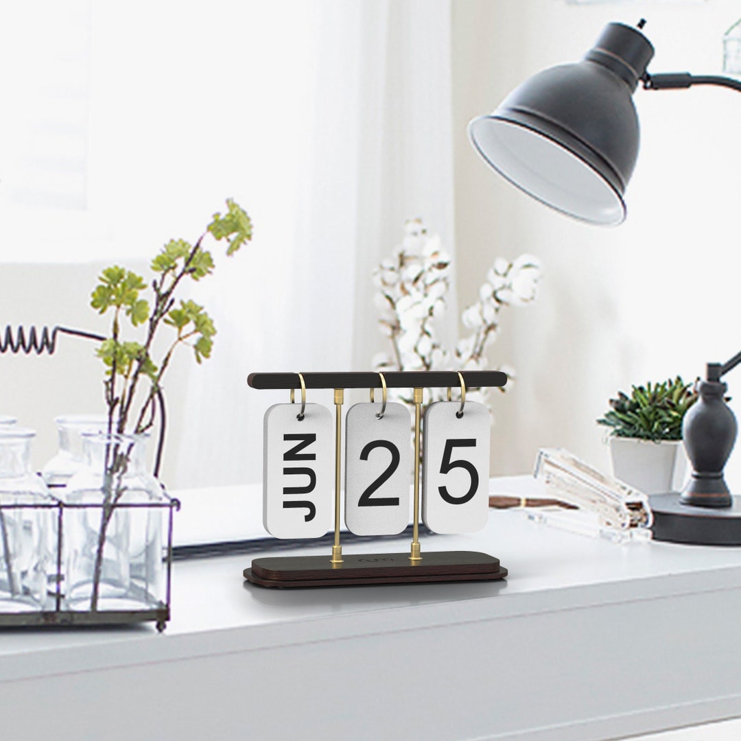 Black Perpetual Desk Calendar, Turning Calendar, Wood & Metal Calendar ...