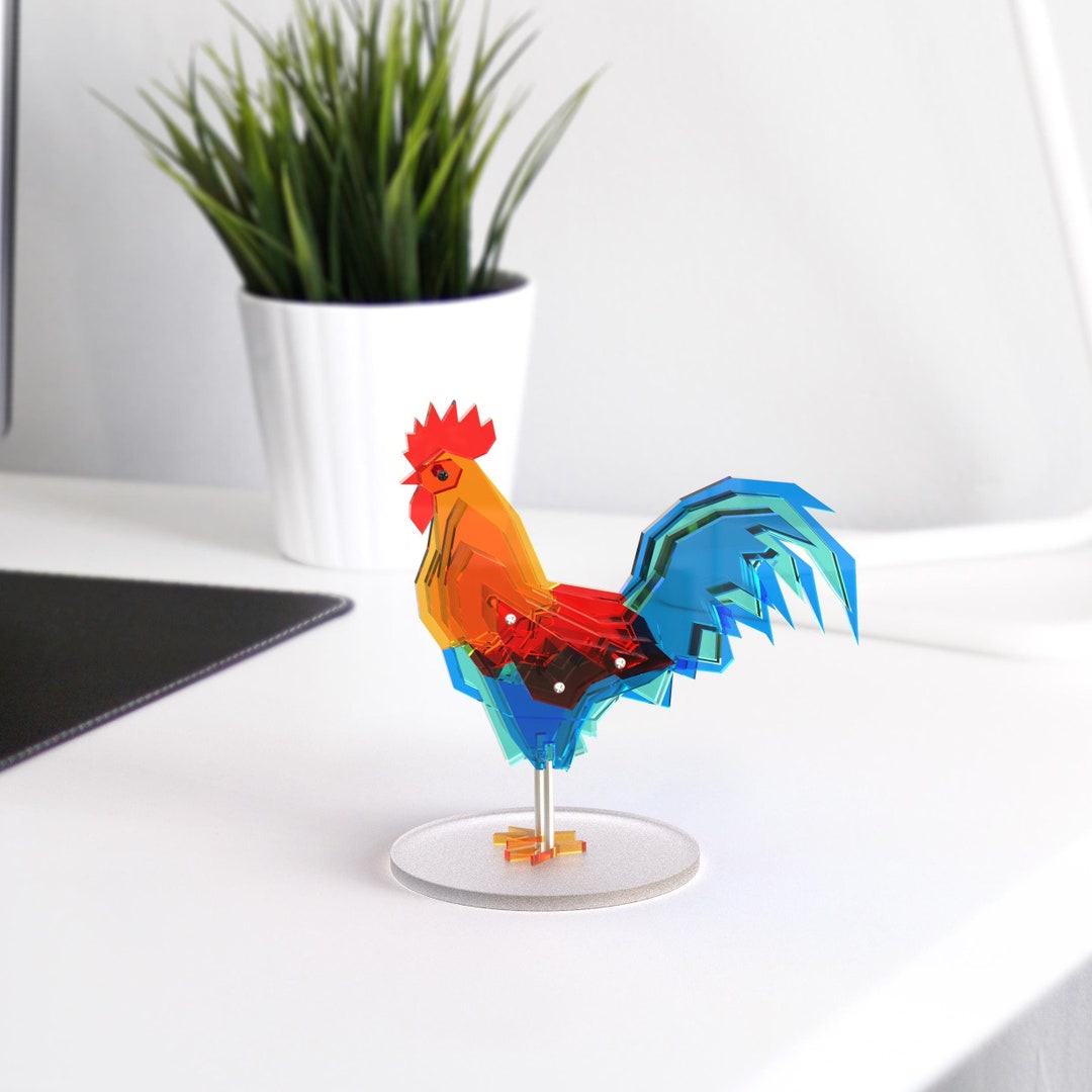 Rooster Acrylic Sculpture, Rooster Figurine, Animal Sculpture, Mini ...
