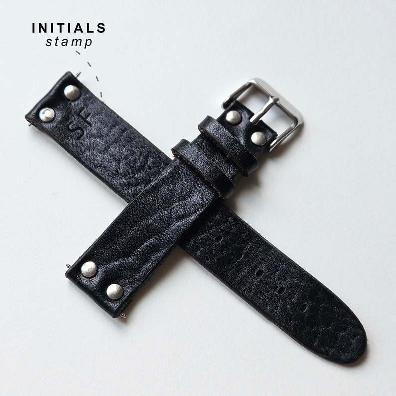Personalized Black Watch Strap, Rivet Pilot Watch Band , Handmade ...