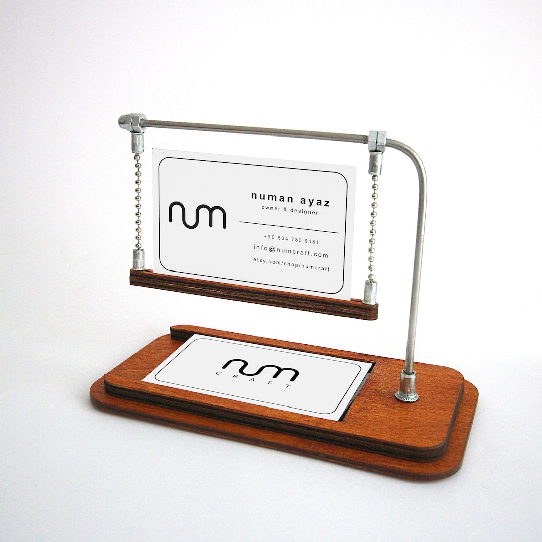 Walnut Business Card Stand, Business Card Holder for Desk, Business ...