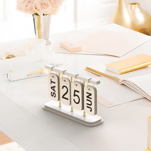 Pink Perpetual Desk Calendar, Turning Calendar, Wood & Metal Calendar ...