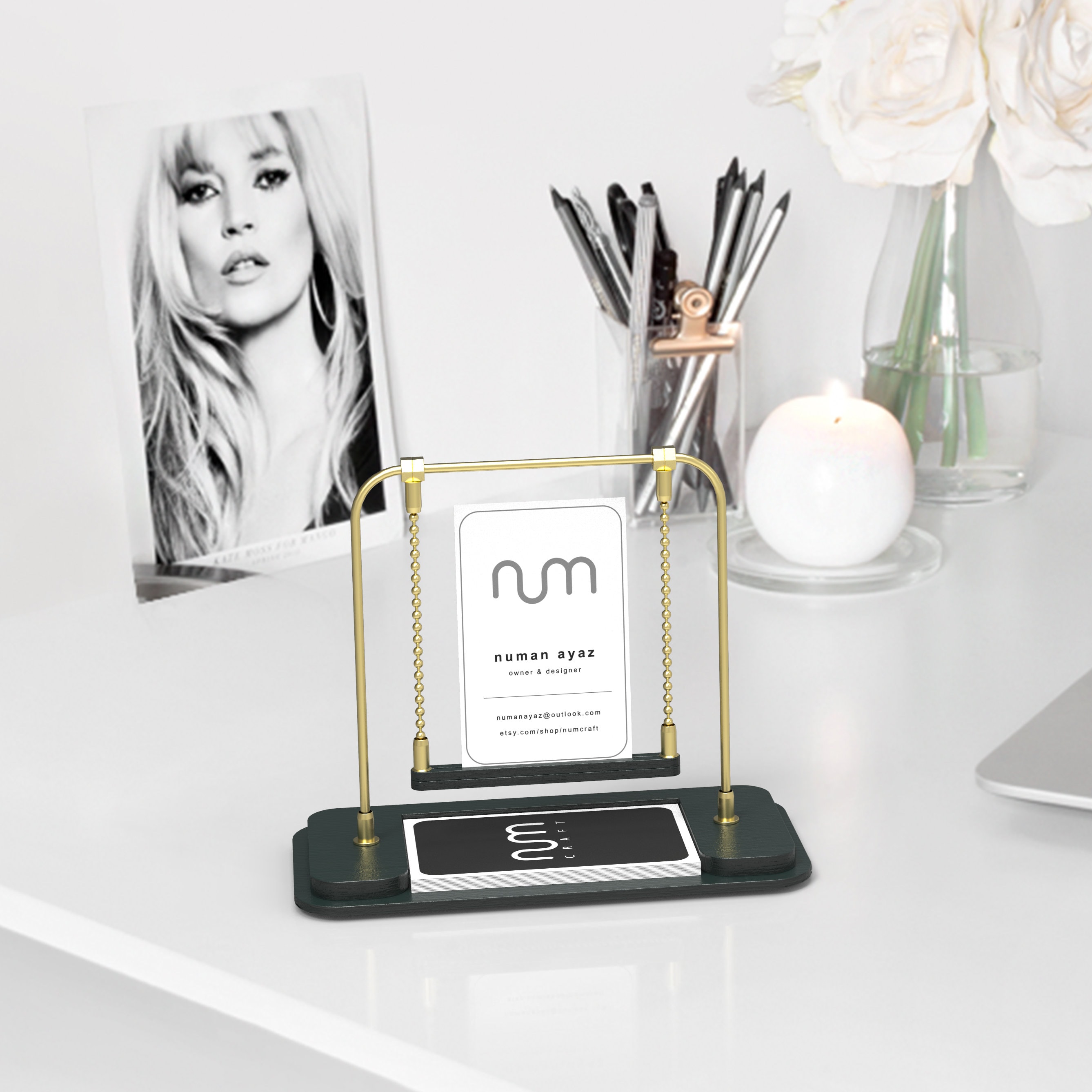 White Business Card Stand Vertical, Business Card Holder for Desk ...