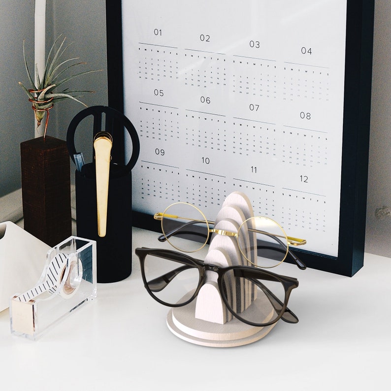 Oak Double Glasses Holder, Eye Glasses Stand, Sunglasses Stand, Desk ...