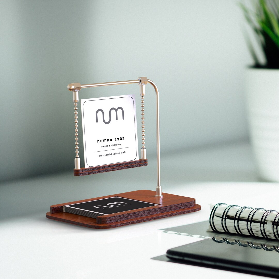 Walnut Square Business Card Stand, Business Card Holder for Desk ...