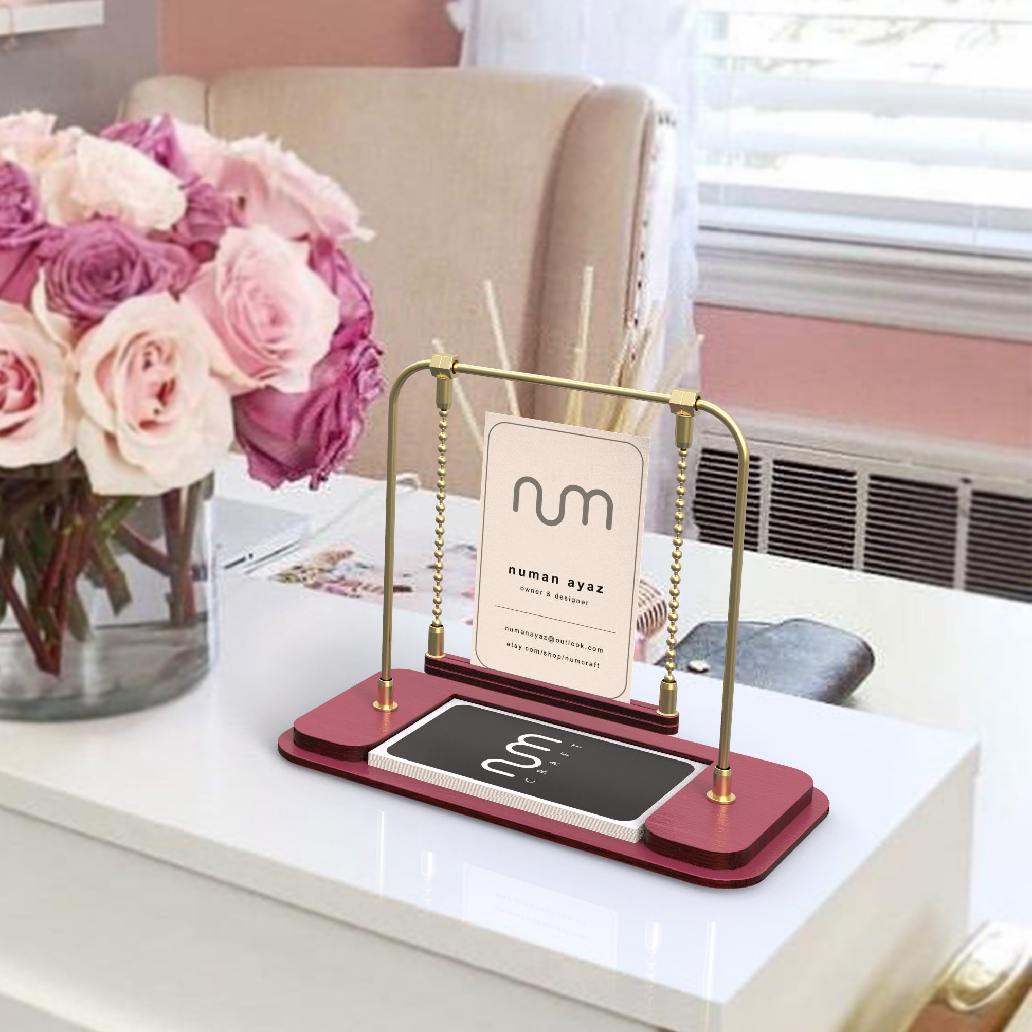 White Business Card Stand Vertical, Business Card Holder for Desk ...