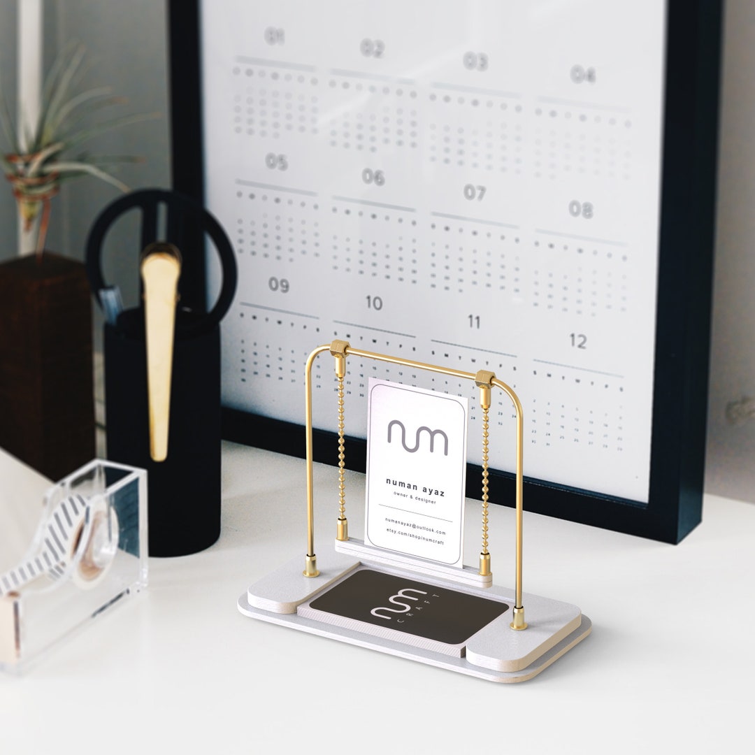 White Business Card Stand Vertical, Business Card Holder for Desk ...