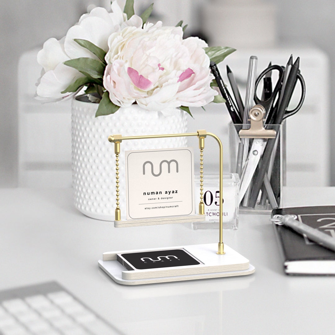 White Square Business Card Stand, Business Card Holder for Desk ...