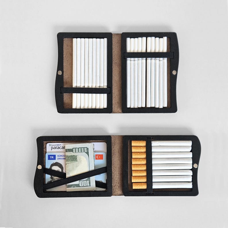 Leather & Wood Cigarette Case, Personalized Cigarette Case, Card Holder ...