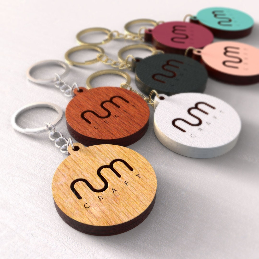 20 Pieces Custom Logo Keychain, Business Logo Keychain, Round Wooden ...