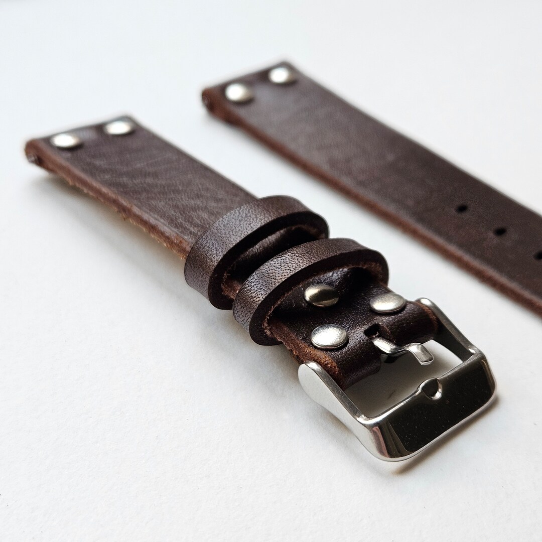 Personalized Dark Brown Watch Strap, Rivet Pilot Watch Band , Handmade ...