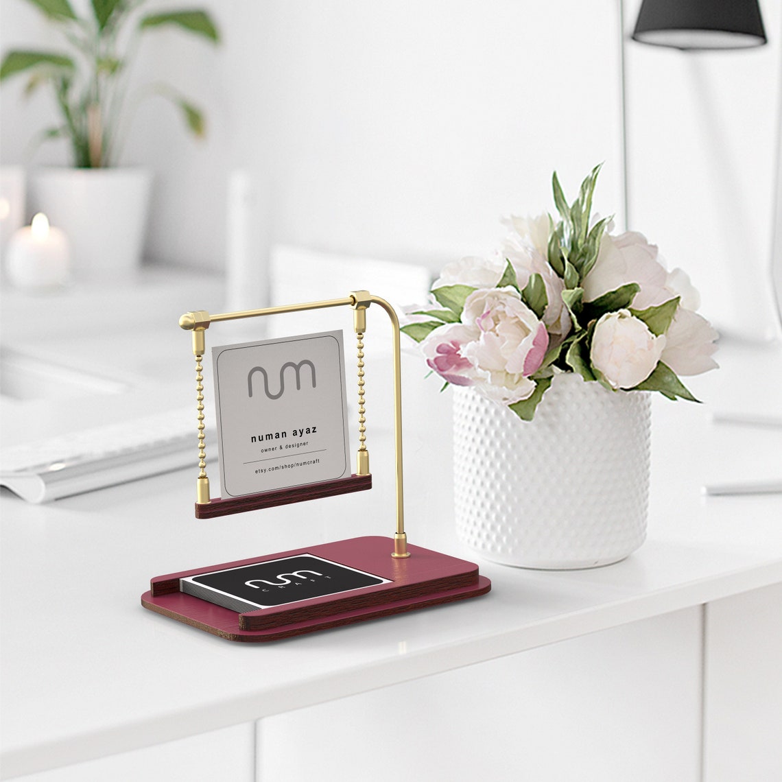 White Square Business Card Stand Business Card Holder for - Etsy