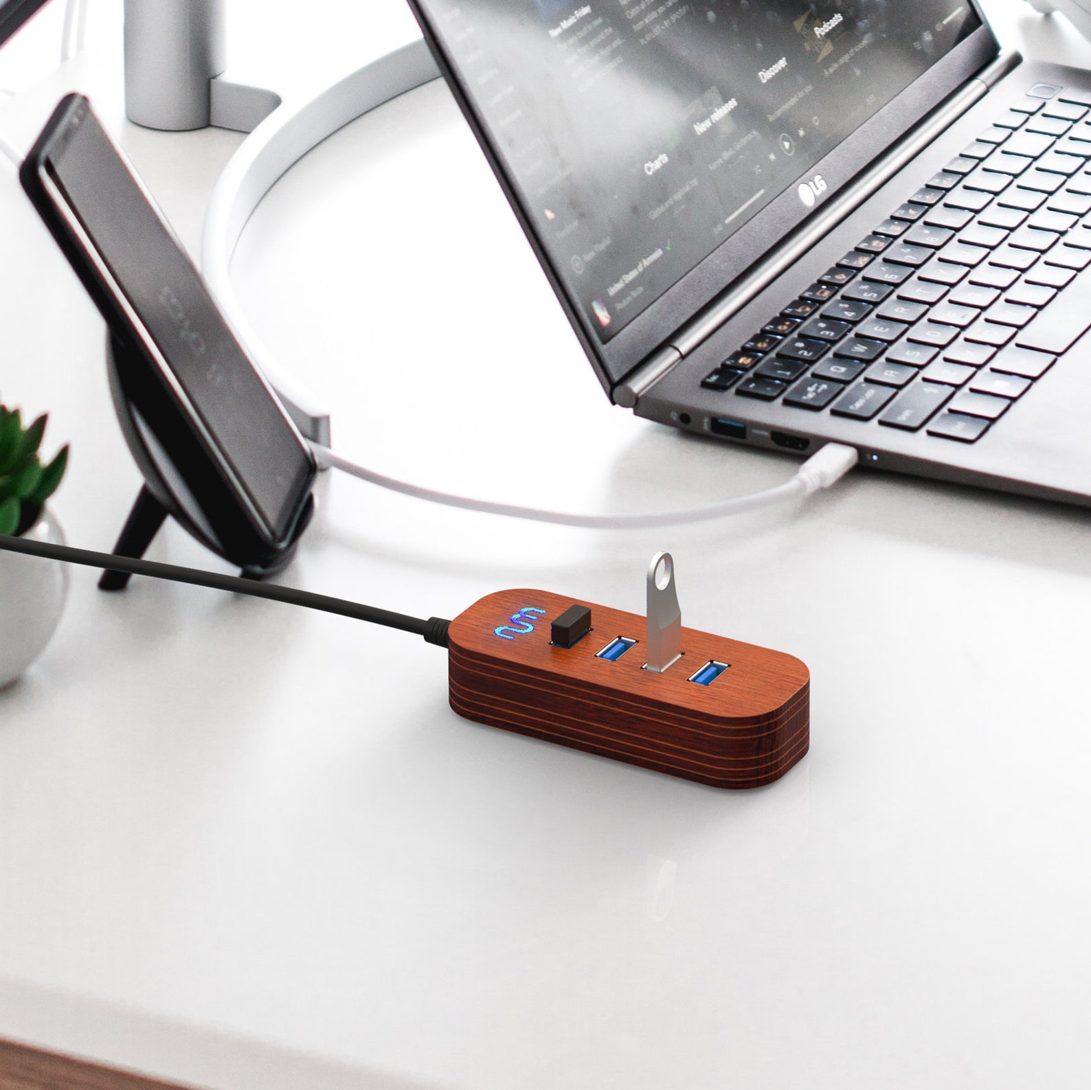 White USB Hub Wooden USB Hub USB Station - Etsy