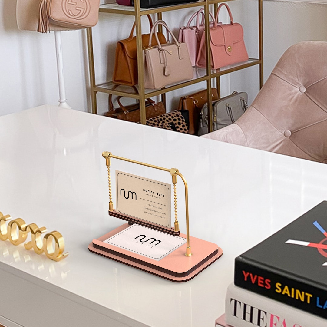Pink Business Card Stand, Business Card Holder for Desk, Business Card ...