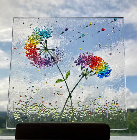 Make a Wish Rainbow Dandelion Clock Fused Glass Picture With - Etsy