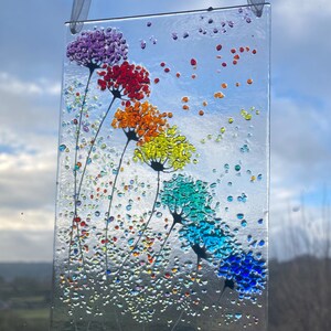 Hanging Whimsical Bright Rainbow Flowers Fused Glass Art Picture Sun Catcher - Etsy