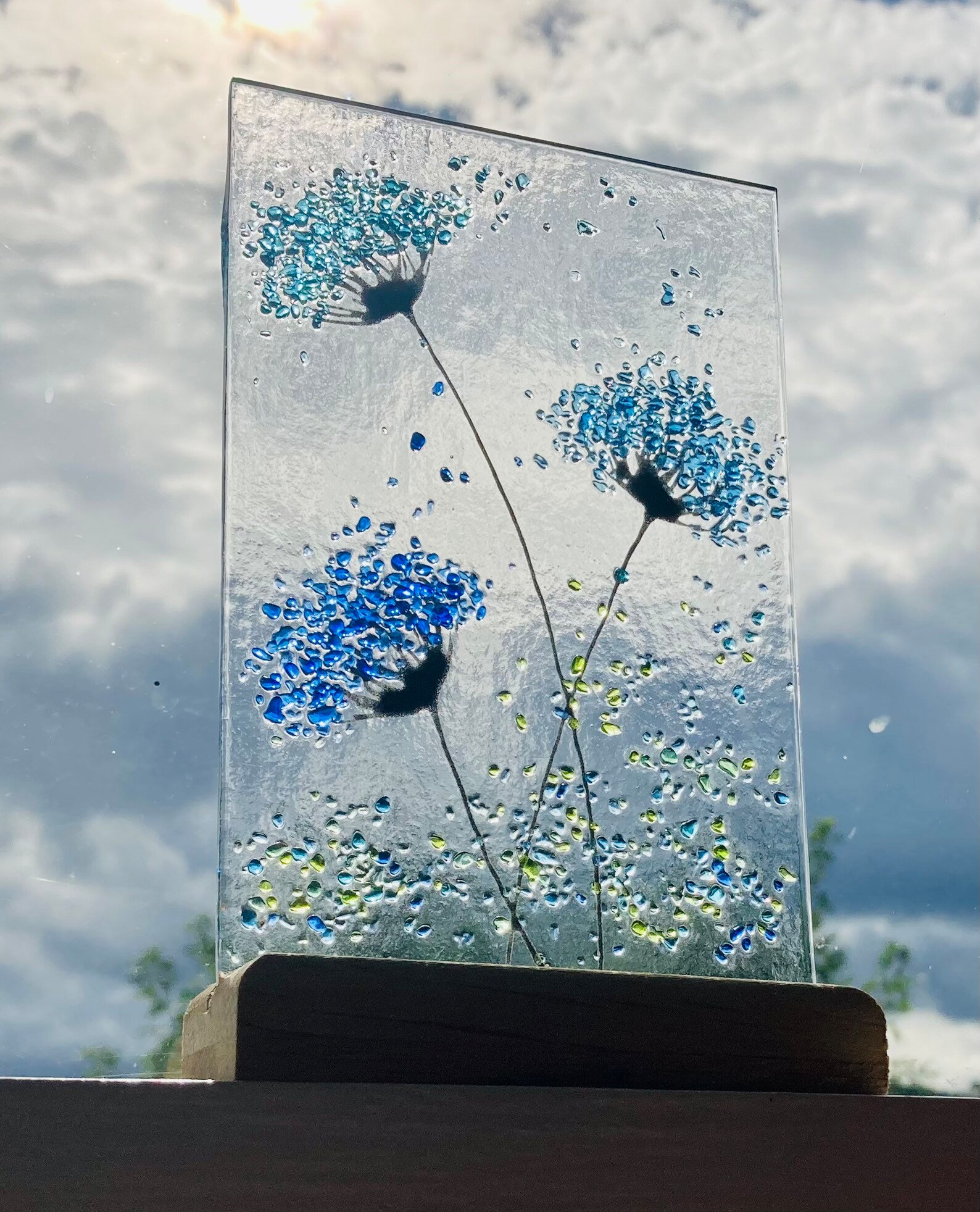 Whimsical Blue Flowers Fused Glass Art Picture Sun Catcher & - Etsy
