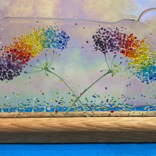 Whimsical Bright Rainbow Flowers Fused Glass Art Picture Sun - Etsy