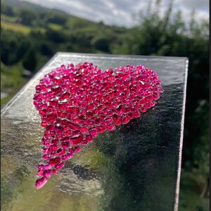 Jewelled Violet and Purple Love Heart Fused Glass Art Picture With Oak ...