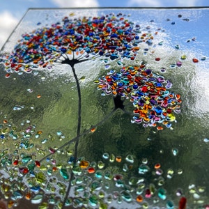 Whimsical Twin Flowers Fused Glass Art Picture With Oak Stand 3 Sizes ...