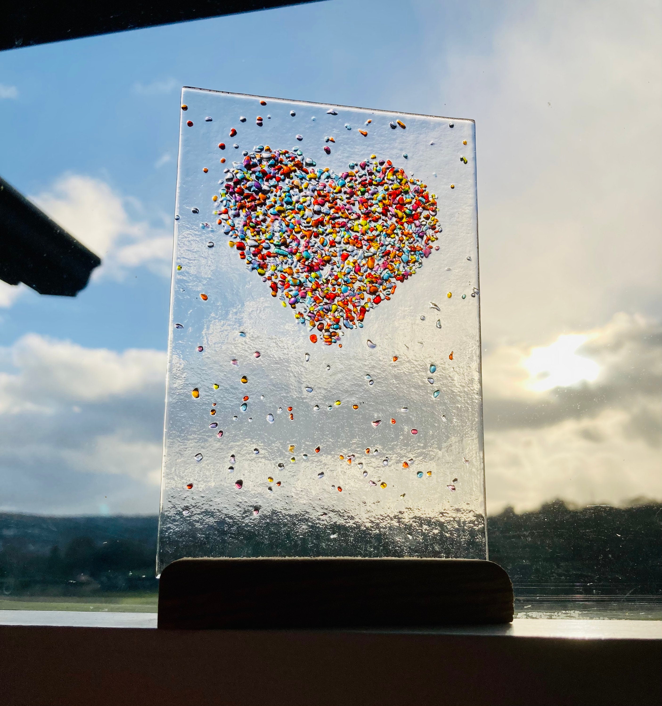 Jewelled Love Heart Fused Glass Art Picture With Oak Stand - Etsy UK