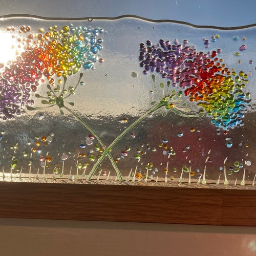 Whimsical Bright Rainbow Flowers Fused Glass Art Picture Sun - Etsy