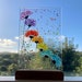 Whimsical Bright Rainbow Flowers Fused Glass Art Picture Sun Catcher & Wooden Display Stand ...
