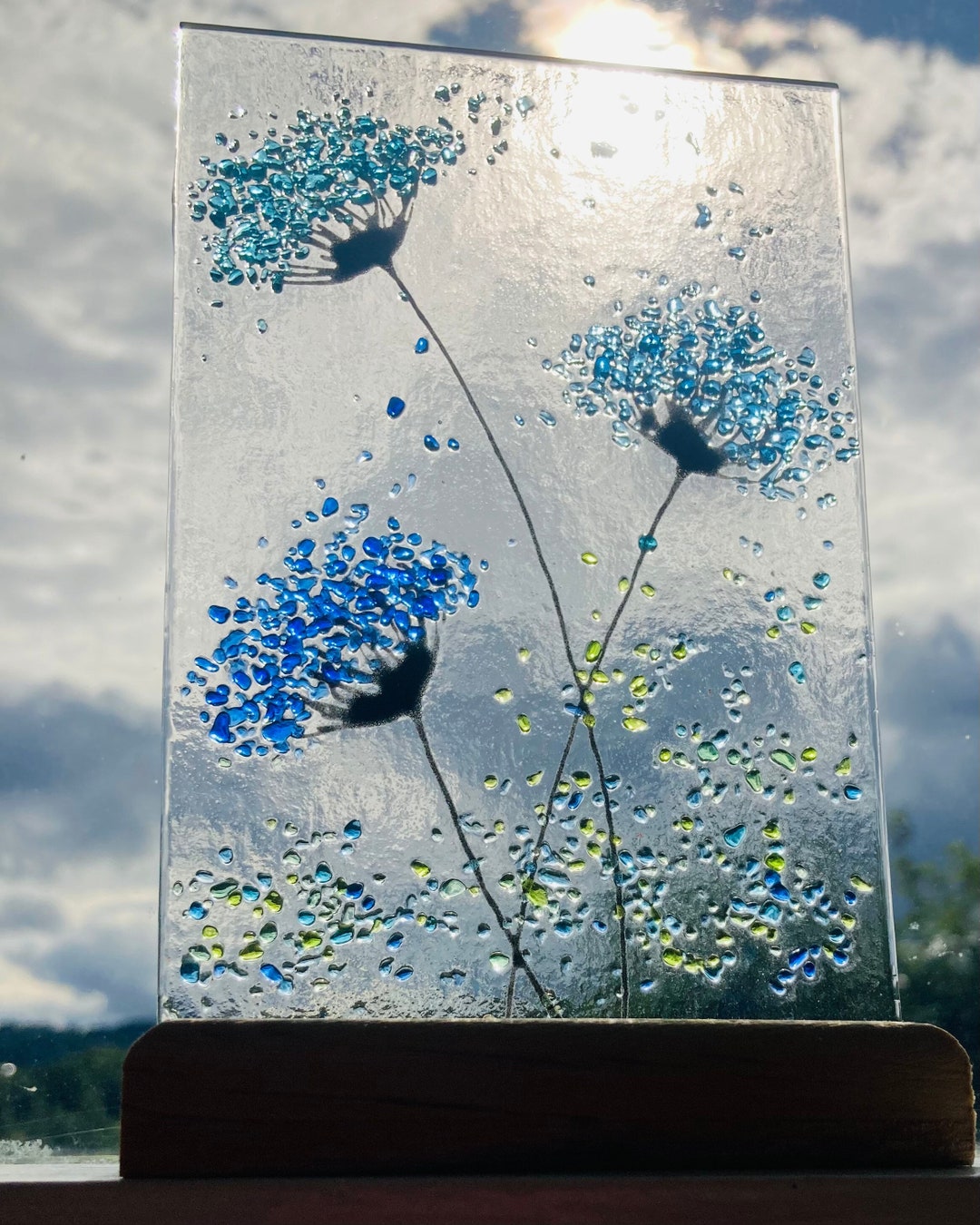 Whimsical Blue Flowers Fused Glass Art Picture Sun Catcher & - Etsy