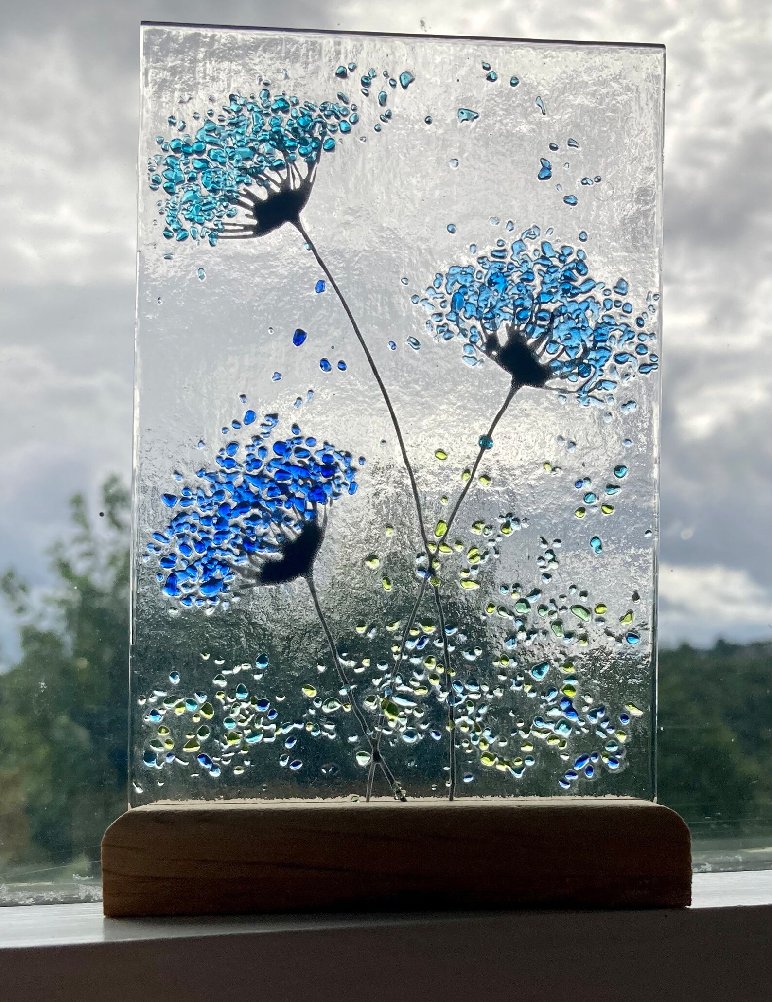 Whimsical Blue Flowers Fused Glass Art Picture Sun Catcher & - Etsy