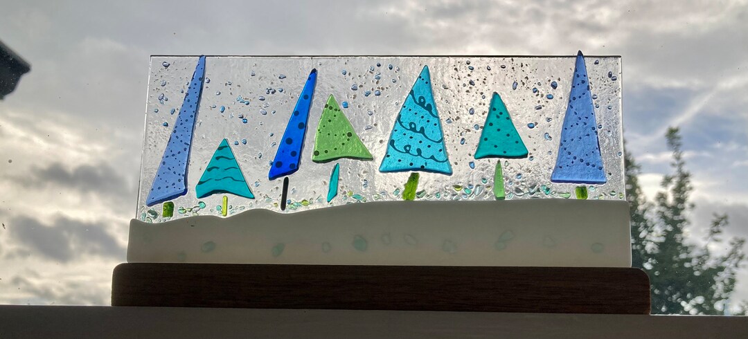 Christmas Winter Tree Scene Fused Glass Art Picture Sun Catcher ...