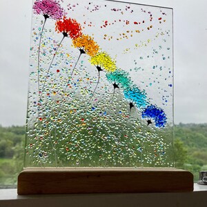 Whimsical Bright Rainbow Flowers Fused Glass Art Picture Sun - Etsy