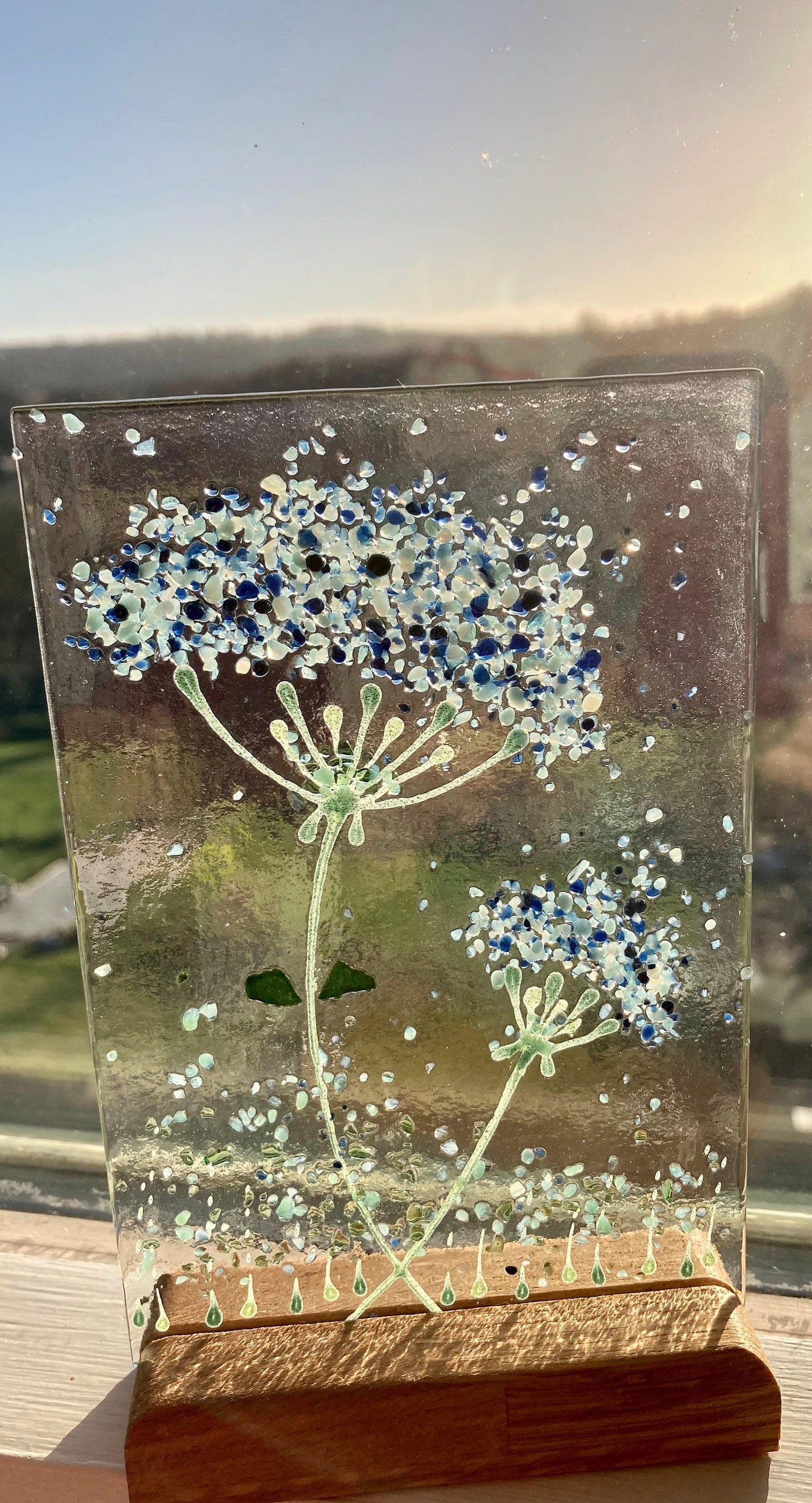 Mixed Blues Allium Flowers Fused Glass Art Picture Sun Catcher | Etsy