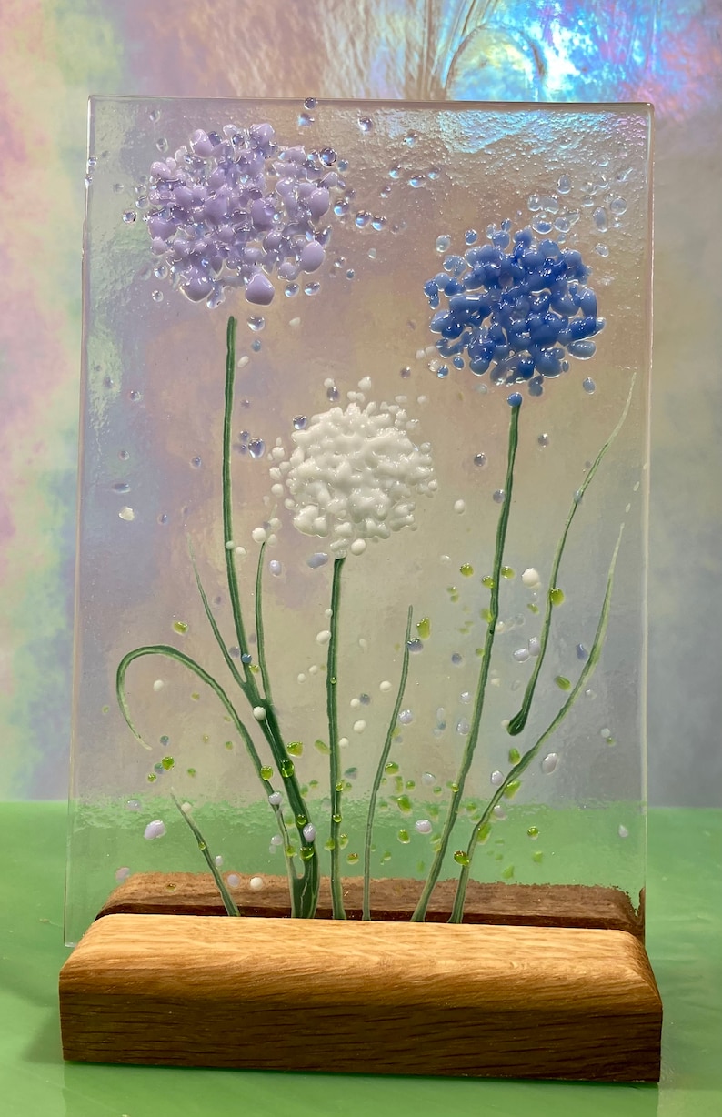 Cheerful Allium Family of Flowers fused glass Art Picture With | Etsy