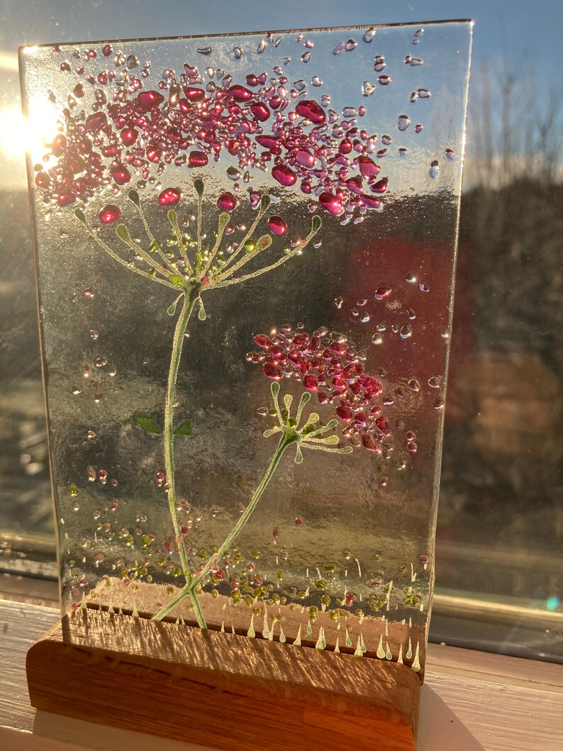 Bright Pink Fused Glass Allium Flower Meadow Picture | Etsy