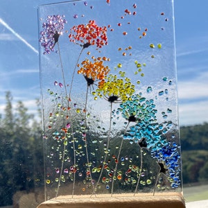Whimsical Bright Rainbow Flowers Fused Glass Art Picture Sun - Etsy