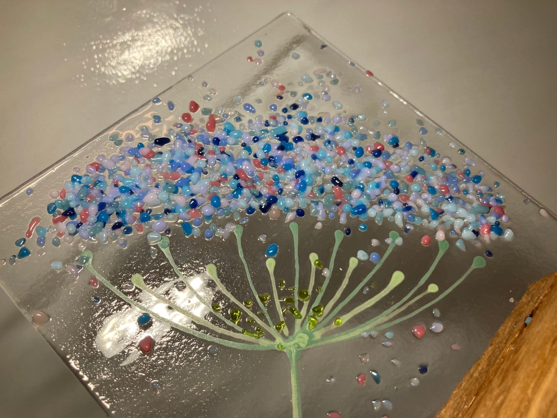 Cheerful Pink / Blue Allium Flower Fused Glass Art Picture Sun - Etsy