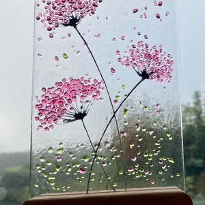 Pink Whimsical Flower Fused Glass Art Picture Sun Catcher Hanging or ...